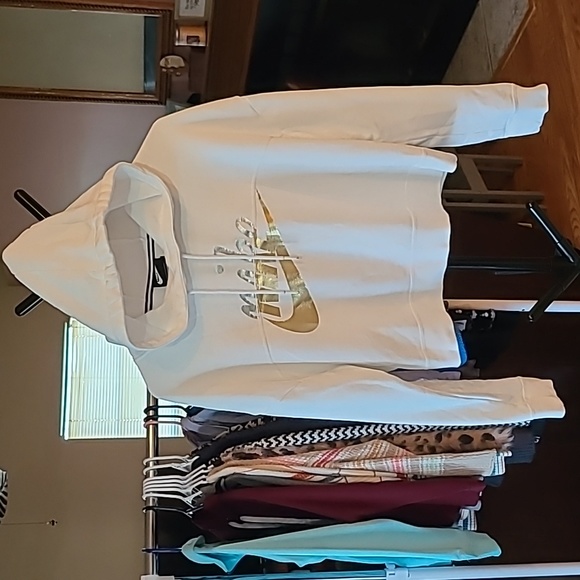 Nike | Tops | Nike Cowl Neck Cropped Hoodie Gold And Silver Nike Logo ...